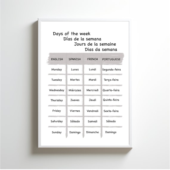 Days Of The Week In English And Portuguese