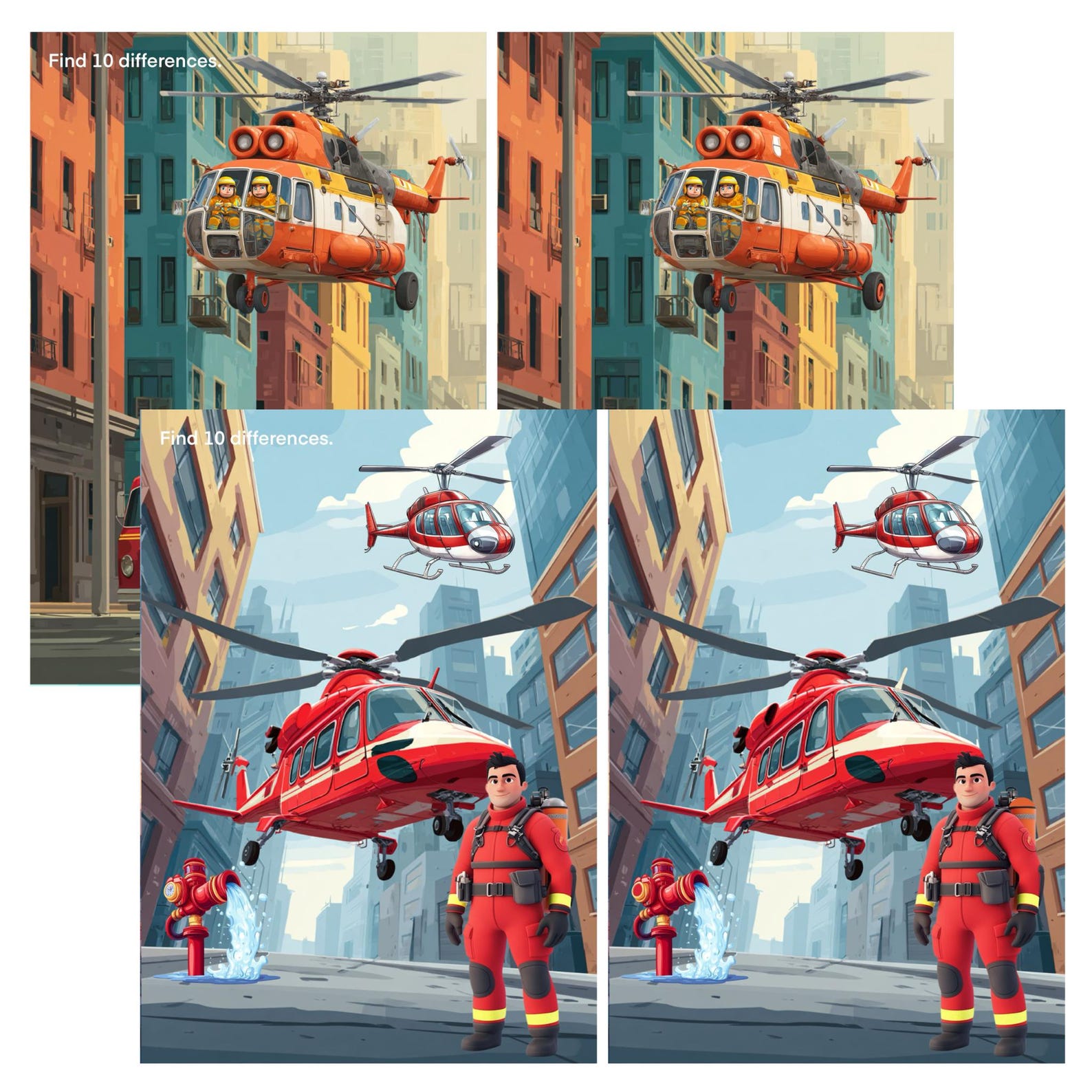 Firefighter Spot the Differences Game, Find the Differences Printable ...