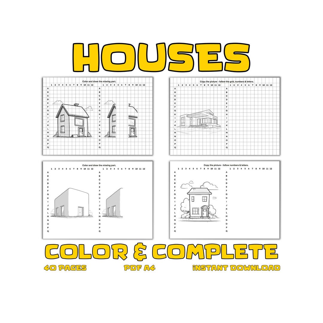 House Grid Drawing Challenge: Math Art Activity for Kids (digital ...