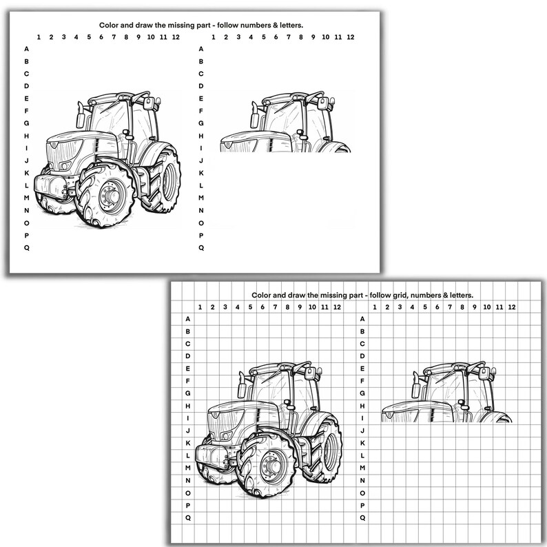 Tractor Grid Drawing Activity, Art & Math for Kids (digital Download ...