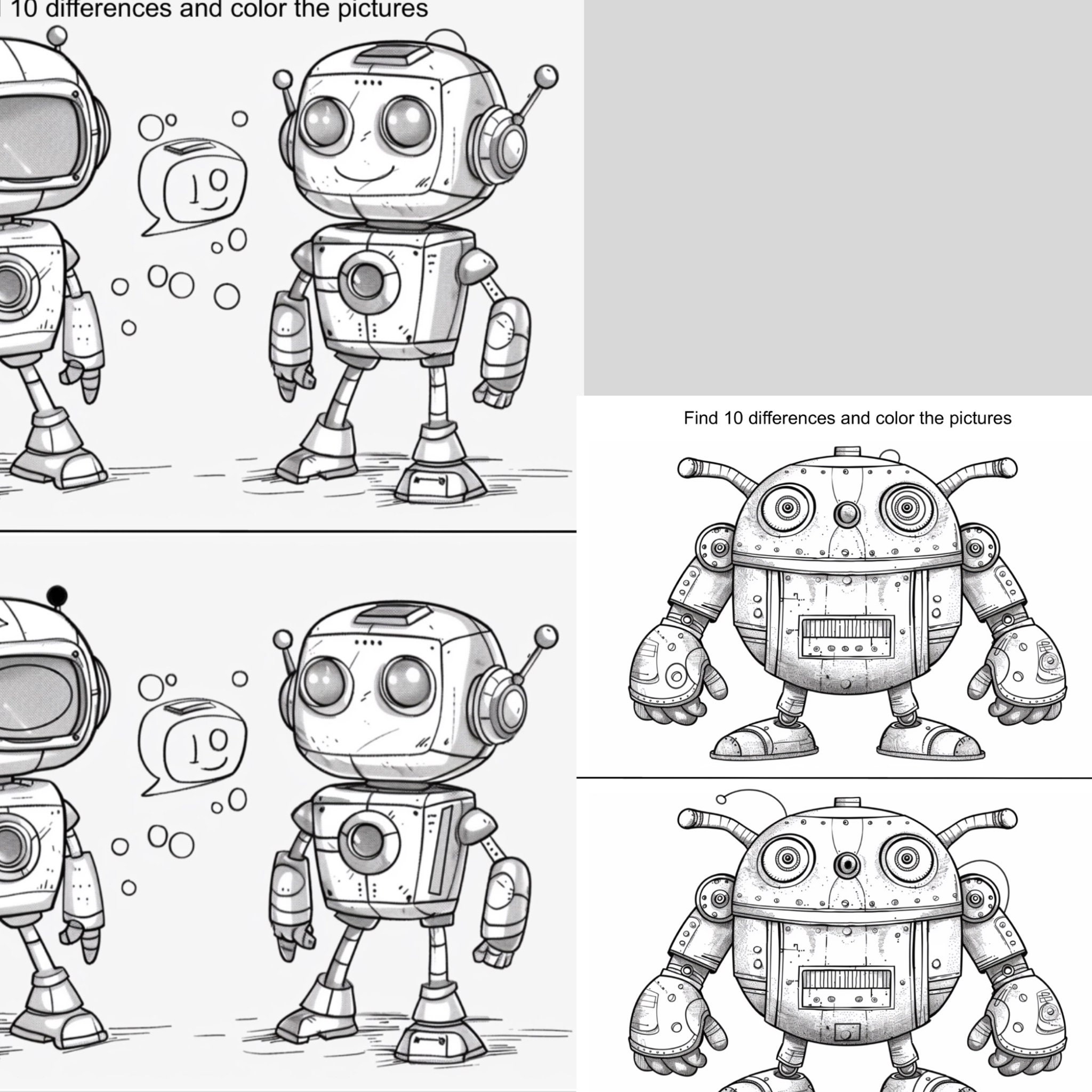 I Spy Difference Robots Coloring Pages for Kids, Children Find ...