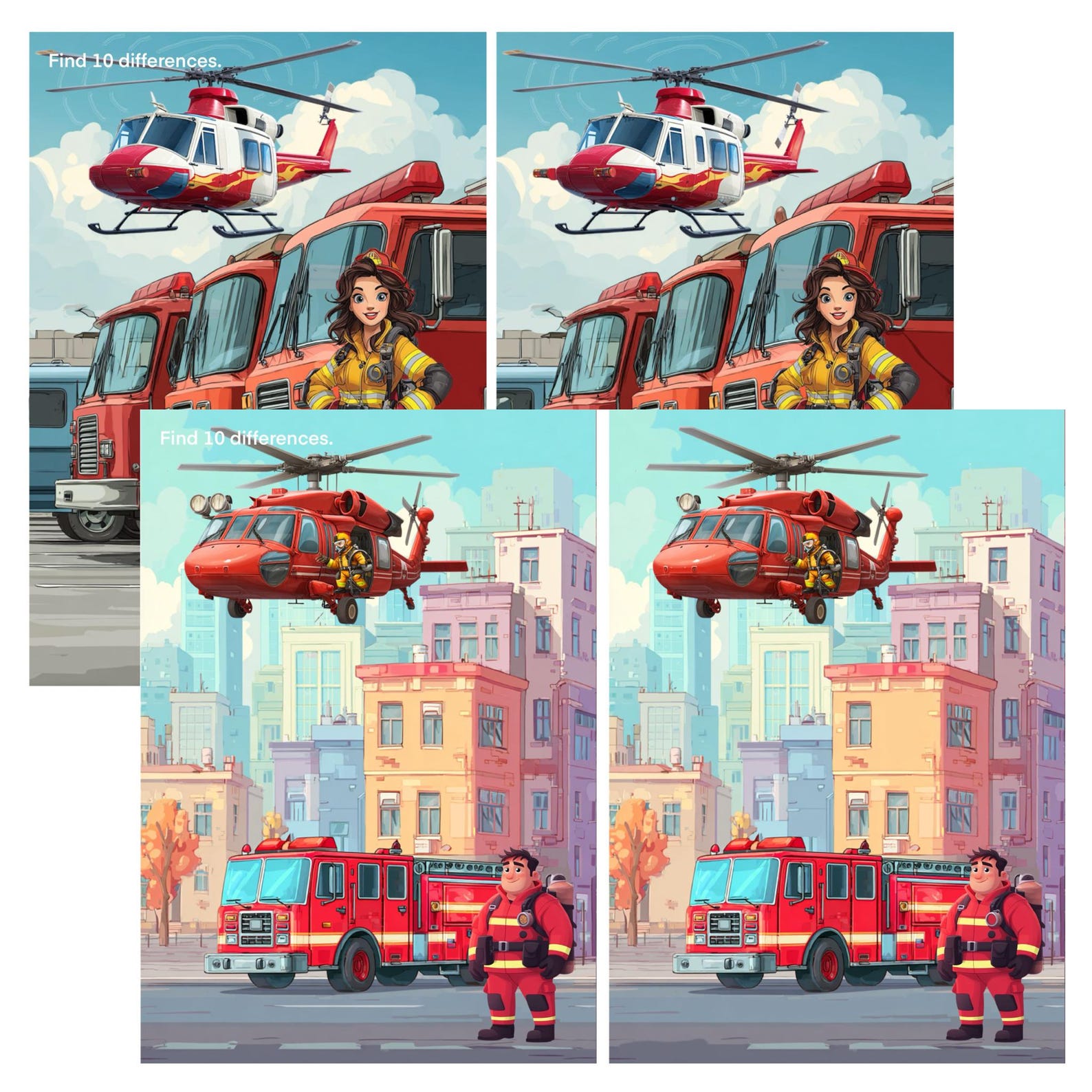 Firefighter Spot the Differences Game, Find the Differences Printable ...
