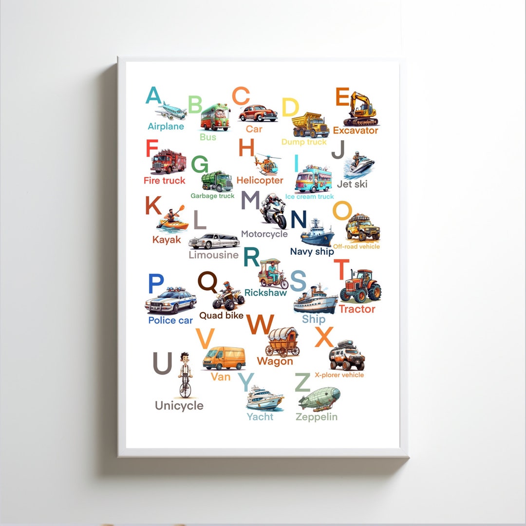 Printable Vehicle Alphabet Poster for Wall, Printable Alphabet A4, A5 ...