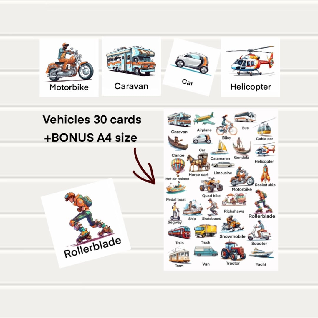 Vehicles Flash Cards for Toddlers, Transport Cards, Cars Flash Cards ...