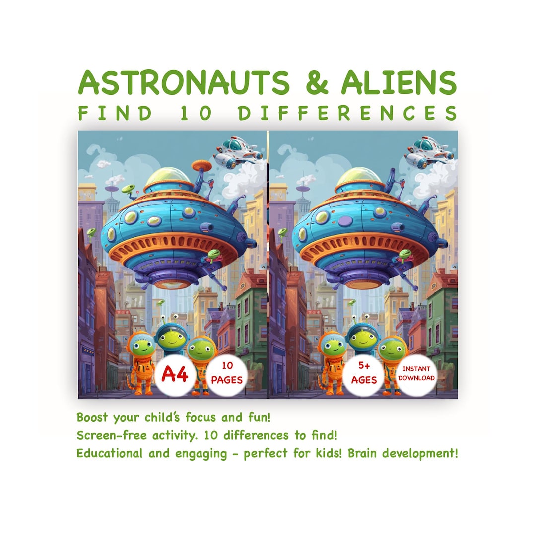 Space Spot the Differences Game for Kids Printable, Ufo Find ...