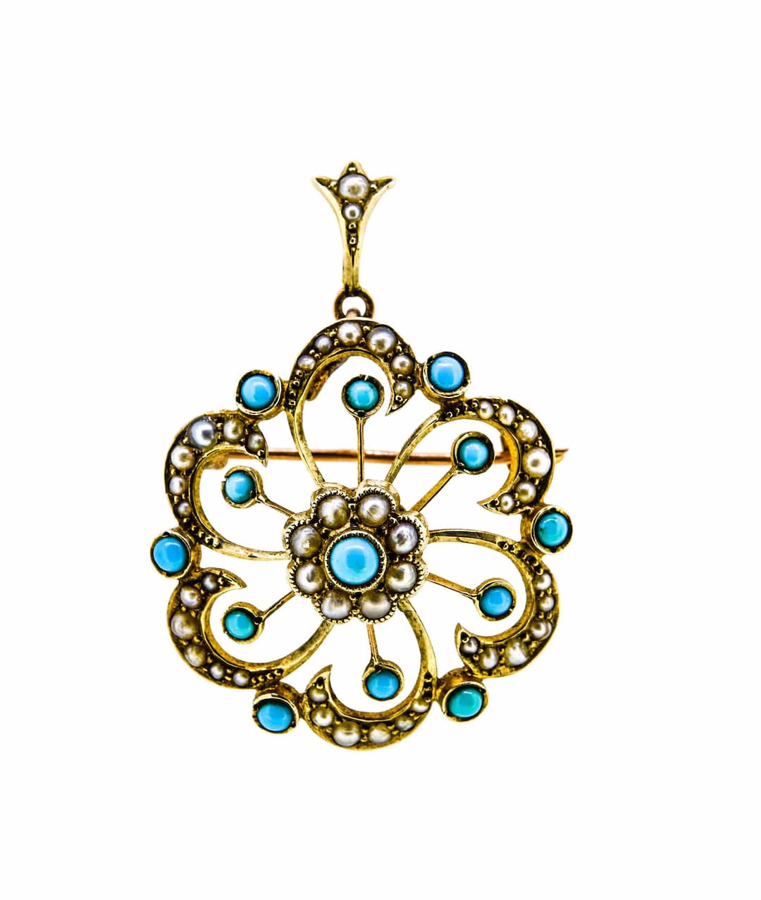 Victorian Turquoise and Pearl Brooch Pendant |9ct Victorian Turquoise ...