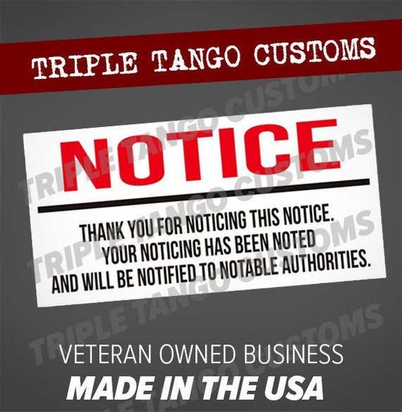 NOTICE Funny Gag Vinyl Bumper Sticker Decal for Car Truck SUV - Etsy