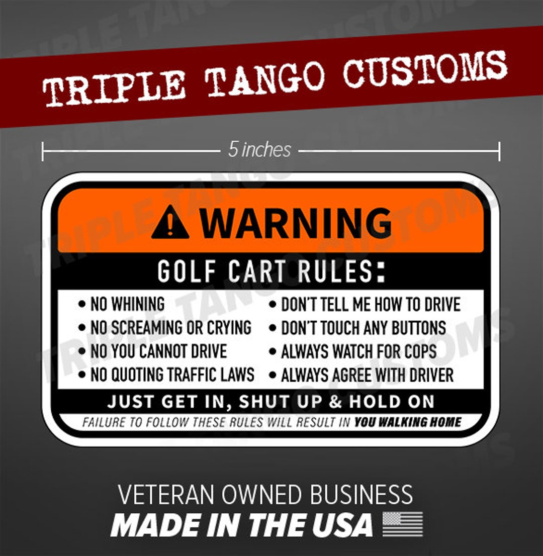 GOLF CART RULES - Warning Funny Vinyl Sticker Safety Instructions Decal ...