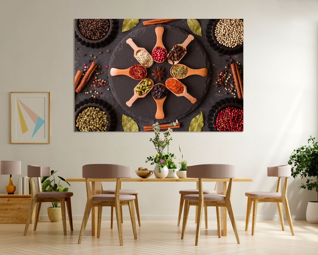 Spices in Wooden Spoons Modern Design Art for Wall, Spices Artwork ...