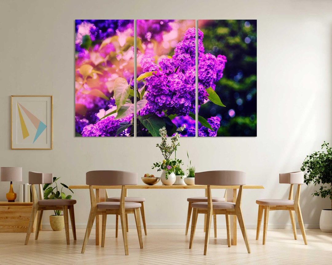 Lilac Bush Illustration Print on Canvas, Purple Flowers for Home Decor ...