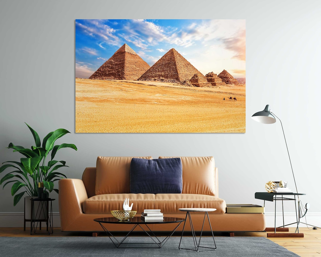 Sunny Pyramids in Desert Print Art, Pyramids of Egypt Original Decor ...