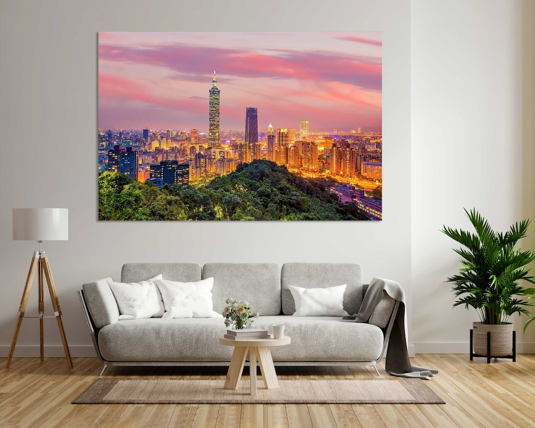 Taipei City Skyline for Home Decor, Taipei at Sunset Time Canvas Print ...