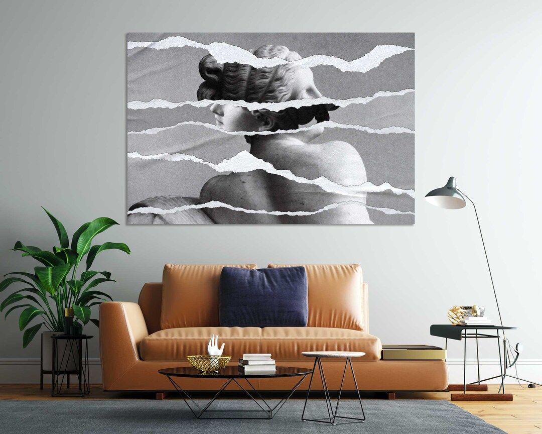 Black and White Greek Statue Image in Torn Paper Style Print on Canvas ...
