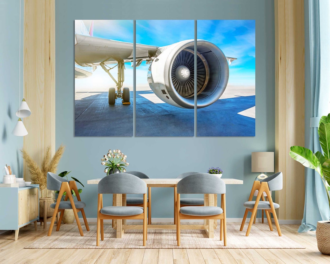 Wing Jet Engine Art for Wall Aircraft in Airport at Sunny Day - Etsy
