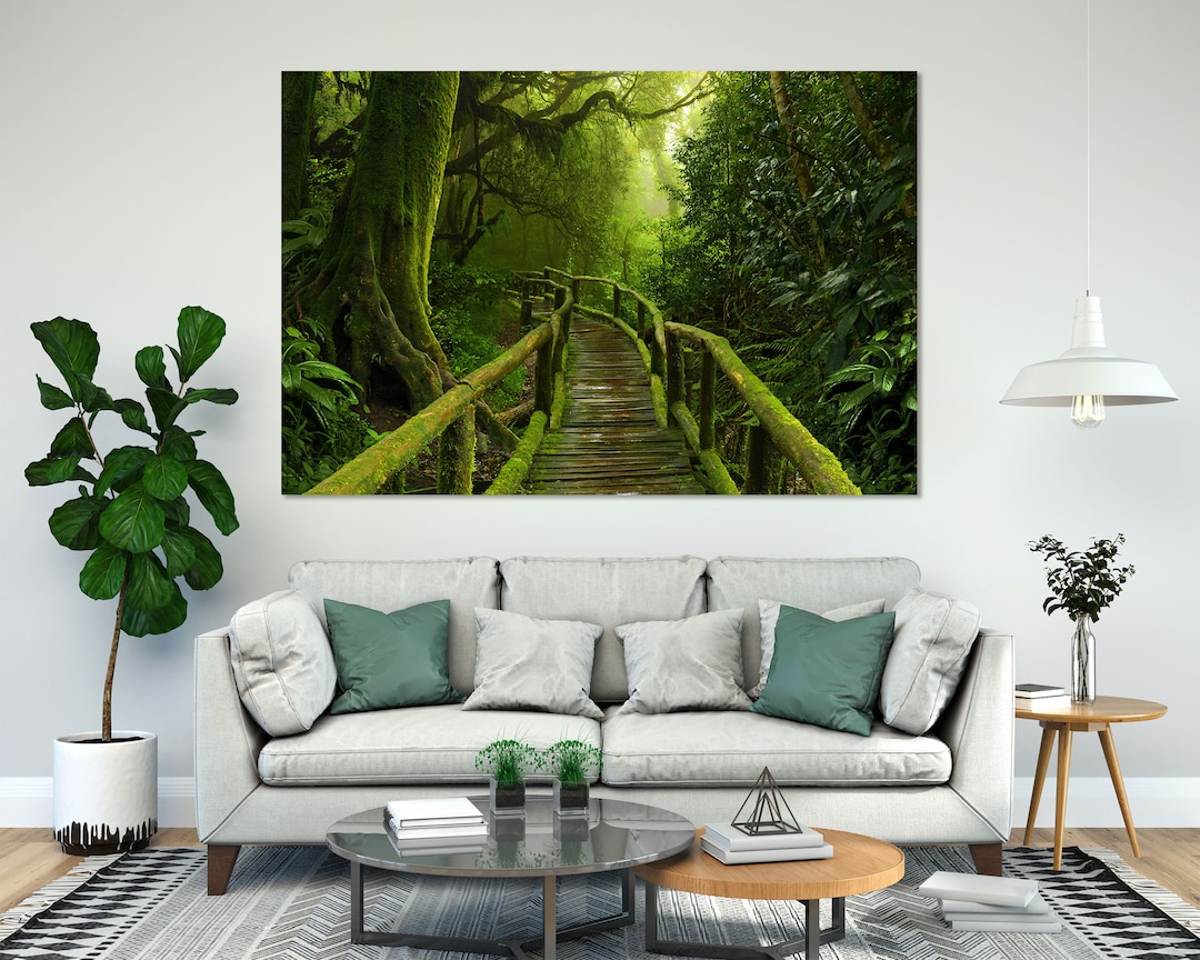 Tropical Jungle Painting Art on Canvas, Green Jungle Leaves Print on ...