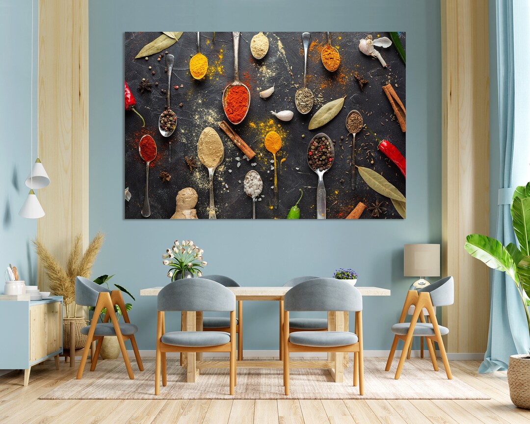 Spices Arrangement Modern Art Decor for Kitchen, Spices in Spoons ...