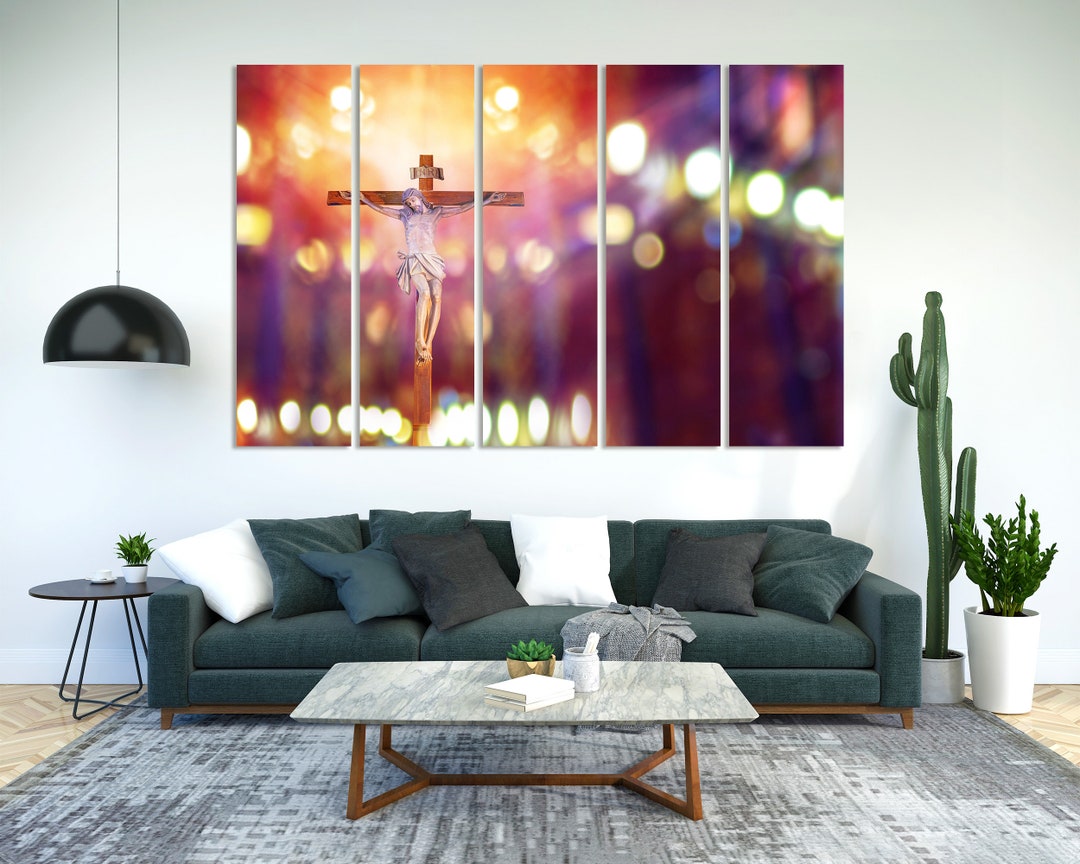 Jesus on the Cross in Church Large Decor for Wall, Christian Art Decor ...