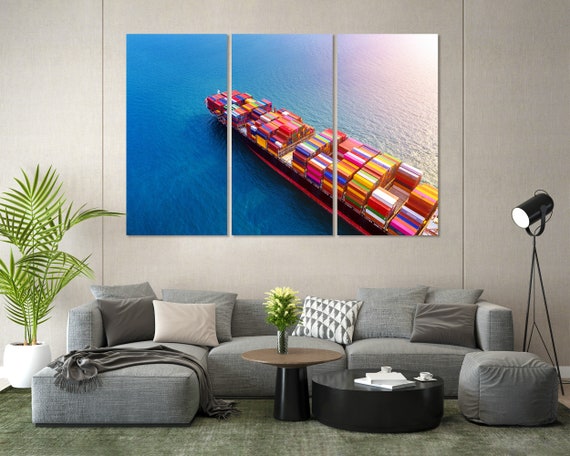 Aerial View of Container Cargo Ship in Sea Print Art for Decor - Etsy