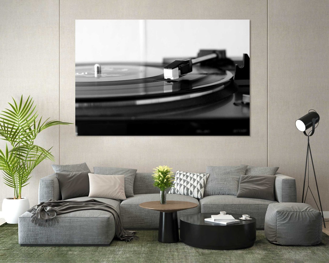 Vinyl Record Player Print – Retro Black and White Music Wall Art - Etsy
