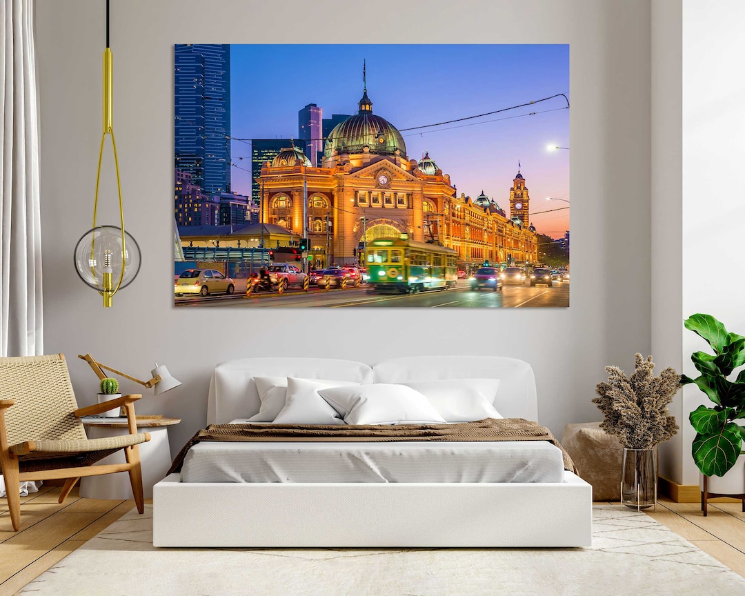 Downtown Melbourne in Australia at Sunset Art Print on Canvas ...
