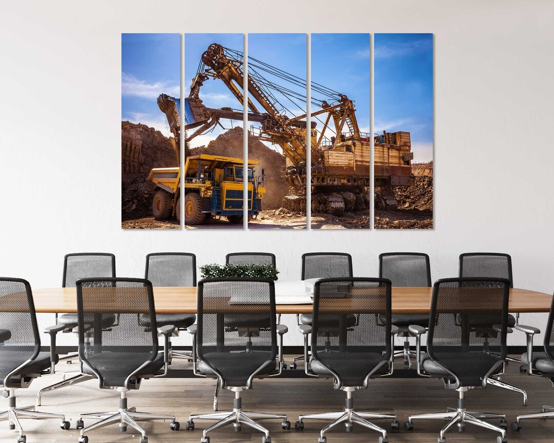 Excavator Loading Dump Truck at Coal Mining Original Decor for Office ...