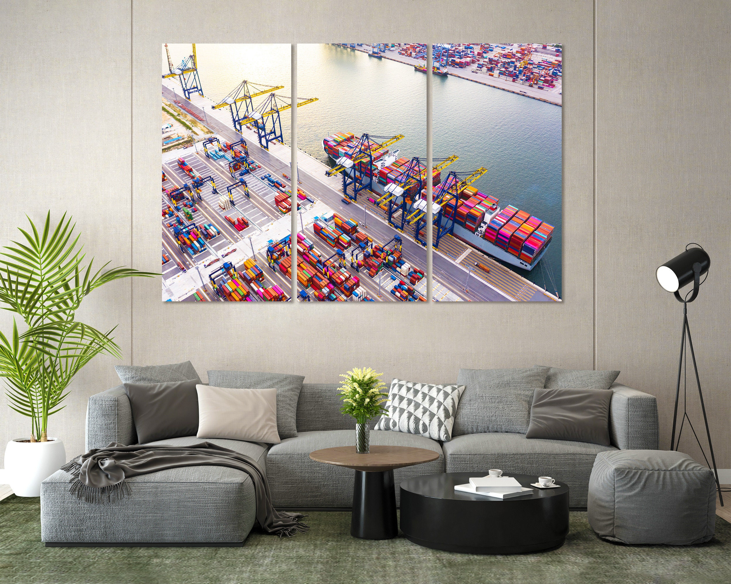 Container Ship in Deep Sea Port Canvas Art Cargo Ship - Etsy