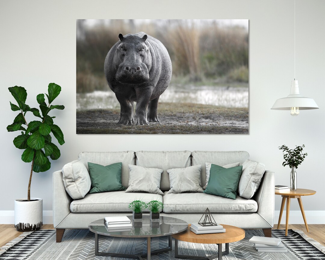Hippo Wall Decor, Hippopotamus Art Print, Hippo Canvas Art, Big Animals ...