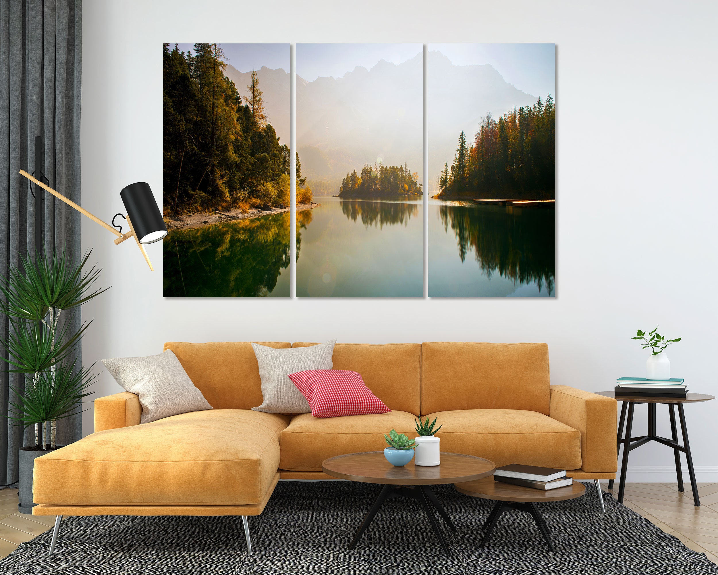 Impressão em tela do Lago Zugspitze – Reflexo das montanhas no outono ...