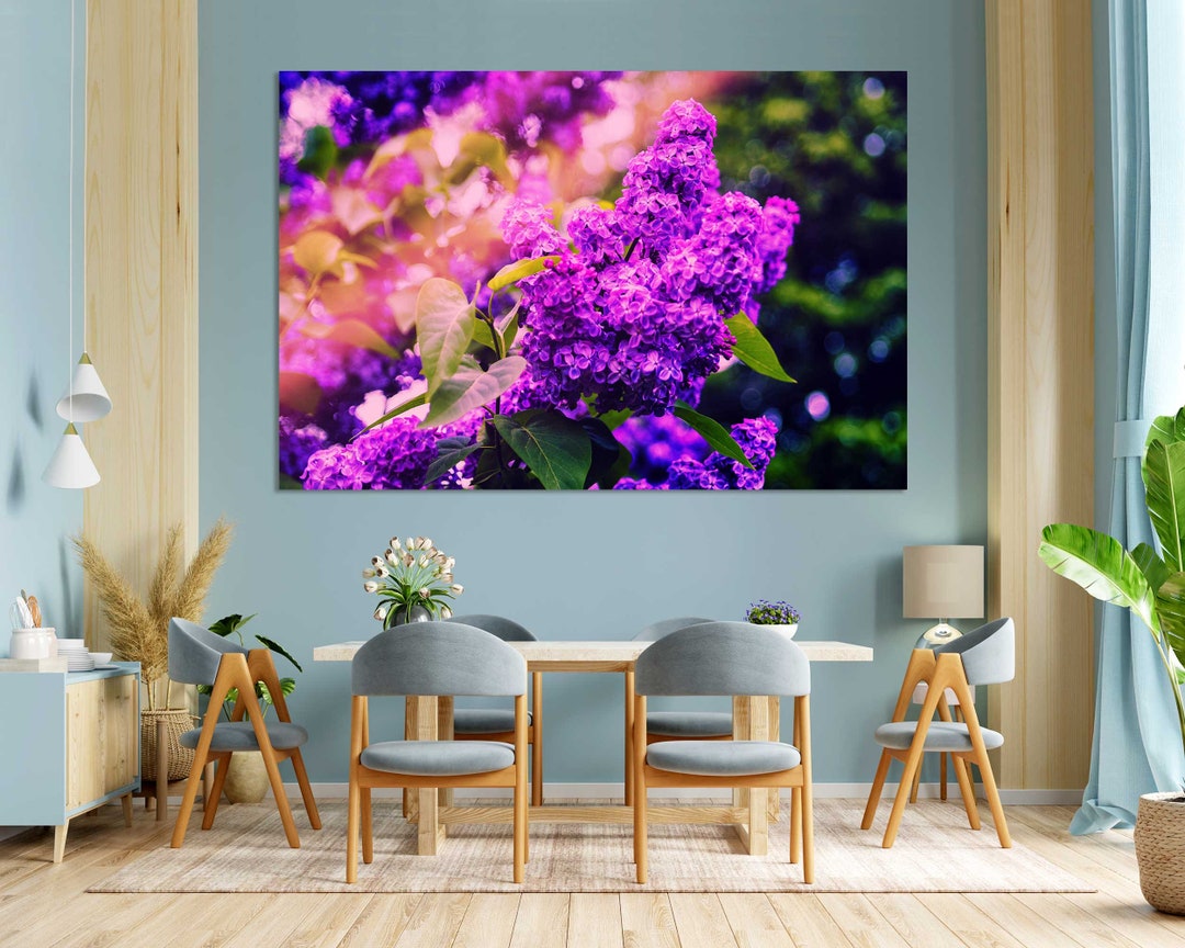 Lilac Bush Illustration Print on Canvas, Purple Flowers for Home Decor ...