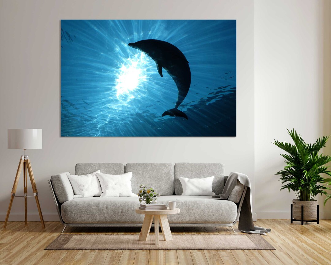 Nautical Wall Art Dolphin Canvas Print, Underwater Sunlight Silhouette ...