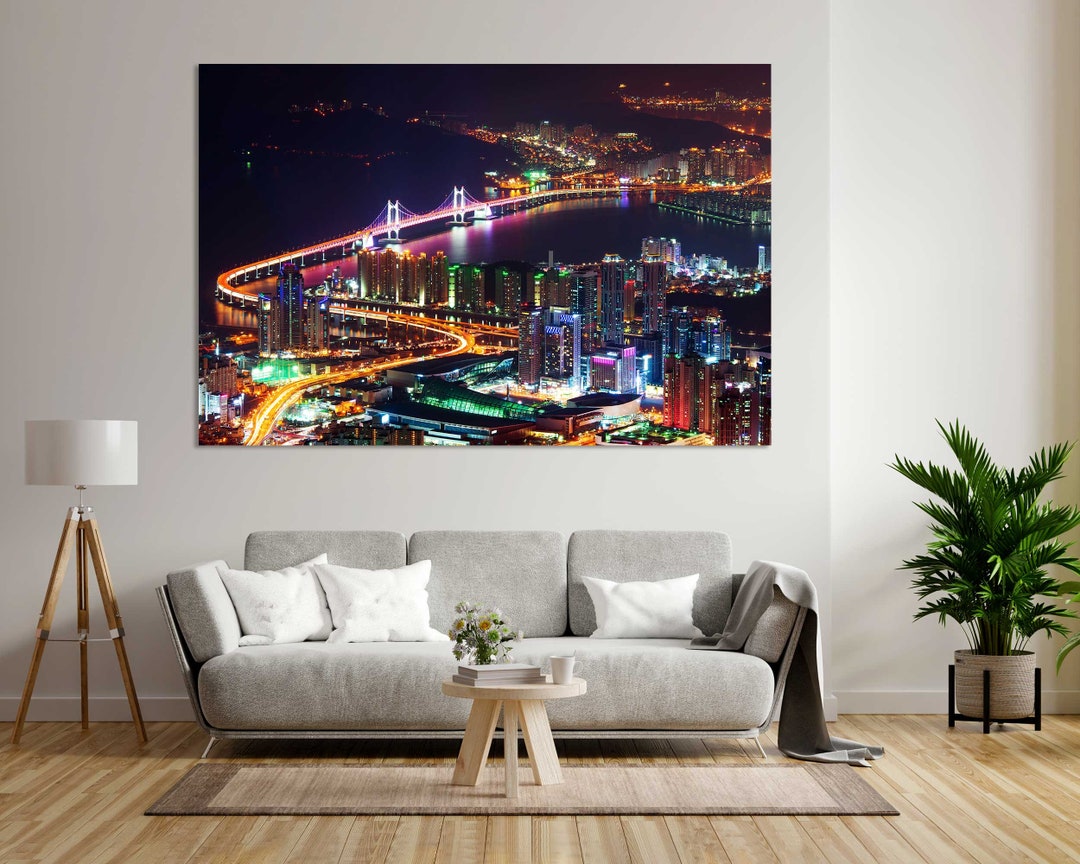 Night Busan Print Canvas, Gwangan Bridge in Busan Photo Painting for ...