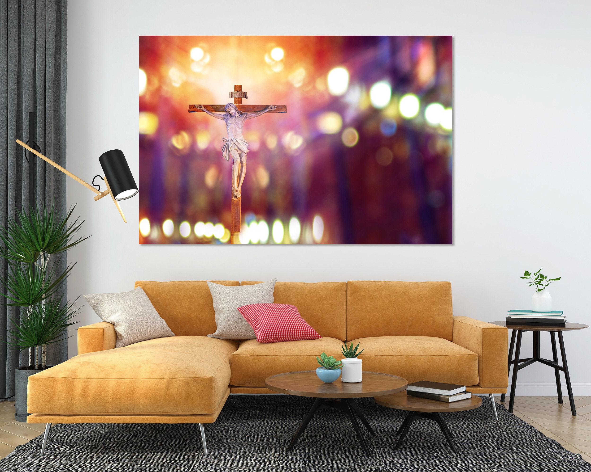Jesus on the Cross in Church Large Decor for Wall Christian - Etsy
