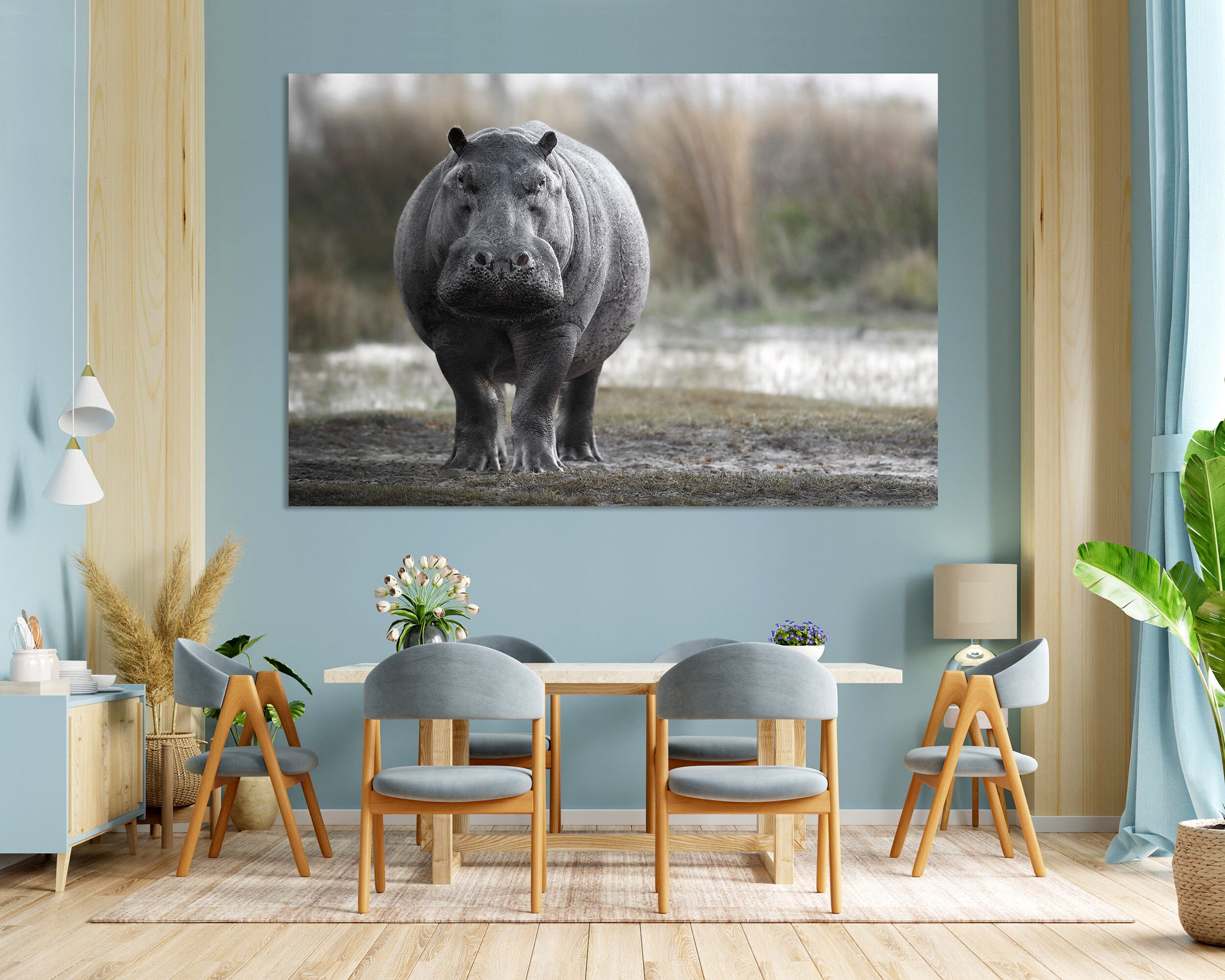 Hippo Wall Decor Hippopotamus Art Print Hippo Canvas Art - Etsy