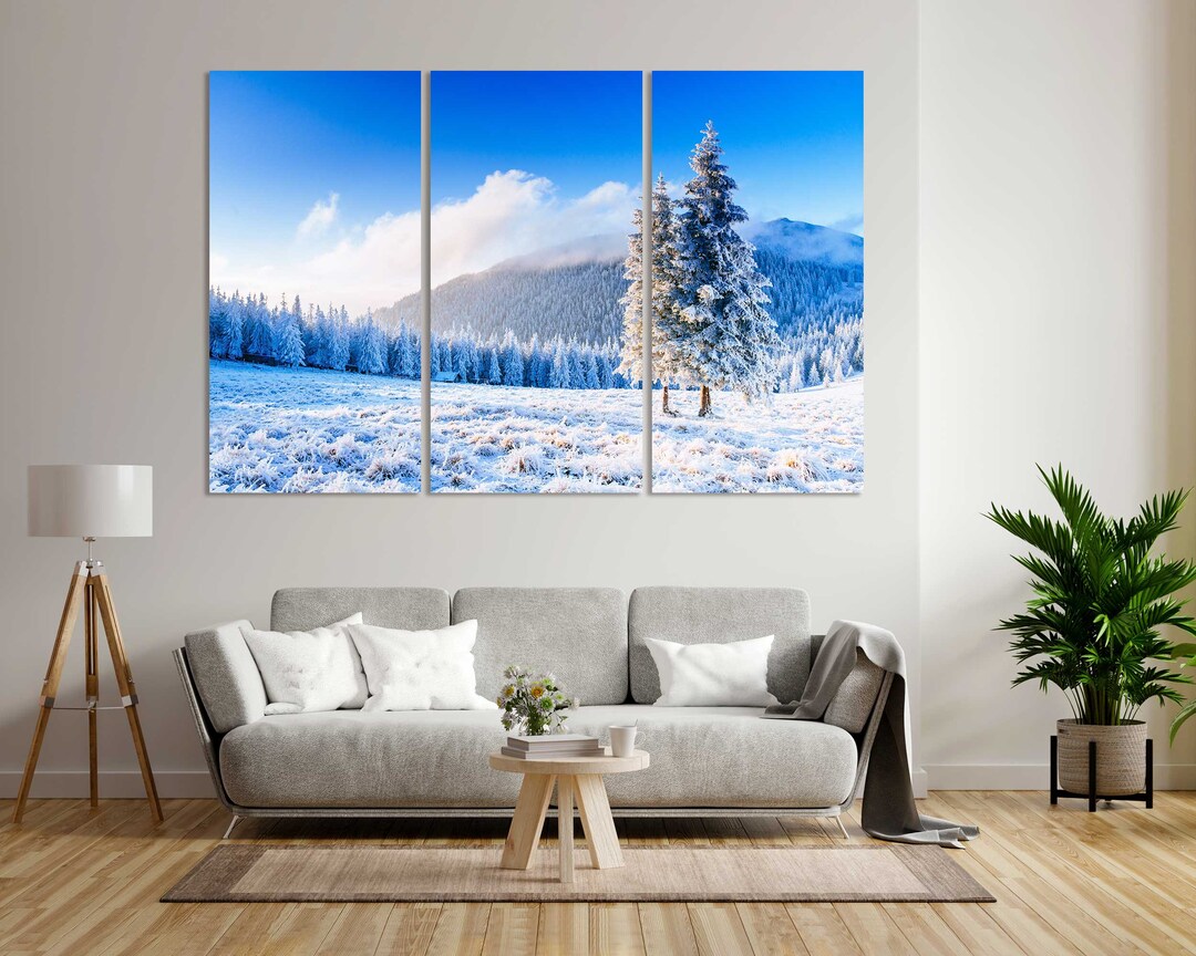 Snowy Winter on Canvas for Decor Wall, Winter Nature Printing Art on ...