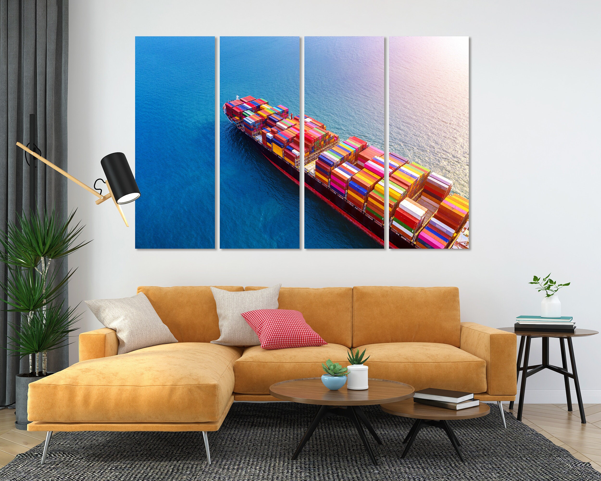 Aerial View of Container Cargo Ship in Sea Print Art for Decor - Etsy