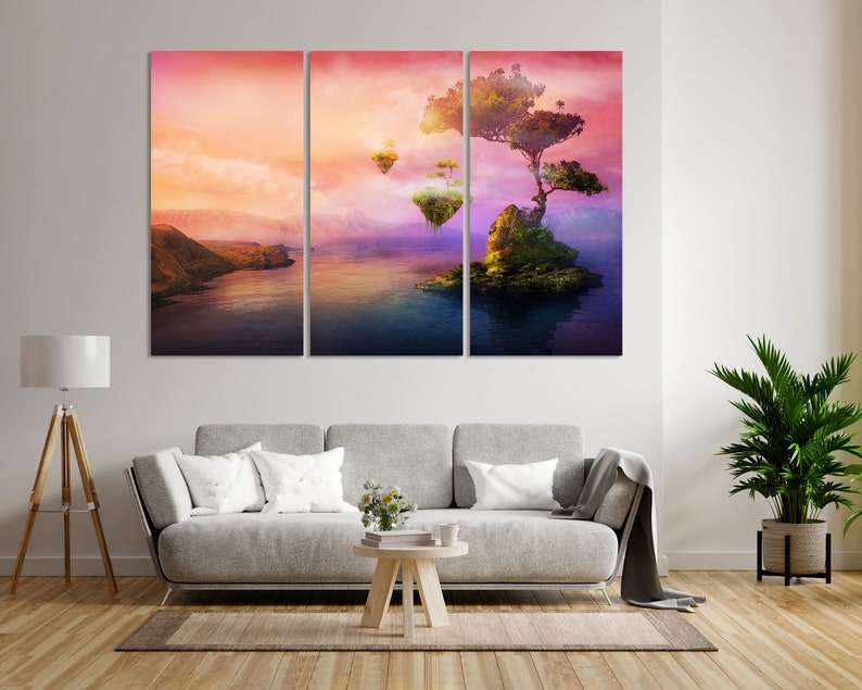 Flying Islands Lake Canvas Print, Large Mountain Landscape Wall Art ...