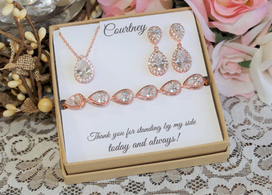 Custom Color, Bridesmaid Gift Set, Tear Drop Bridesmaid Earrings ...