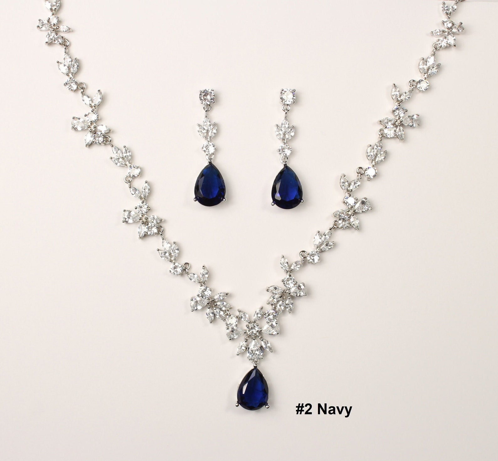 Navy Blue Bridal Jewelry Set Sapphire Blue Bridal Earrings CZ - Etsy
