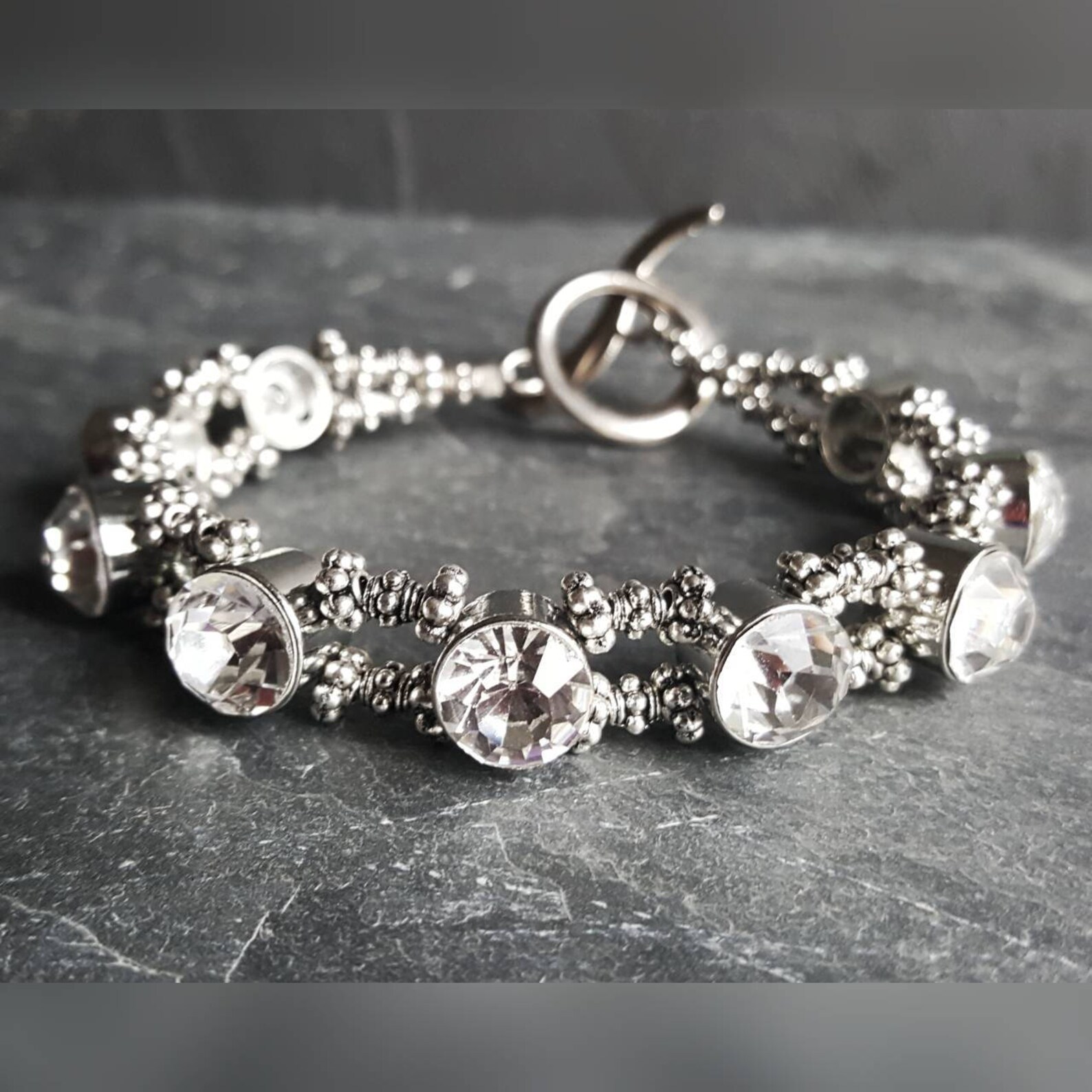 Rhinestone Bracelet Bridal Jewelry Silver Bracelet | Etsy