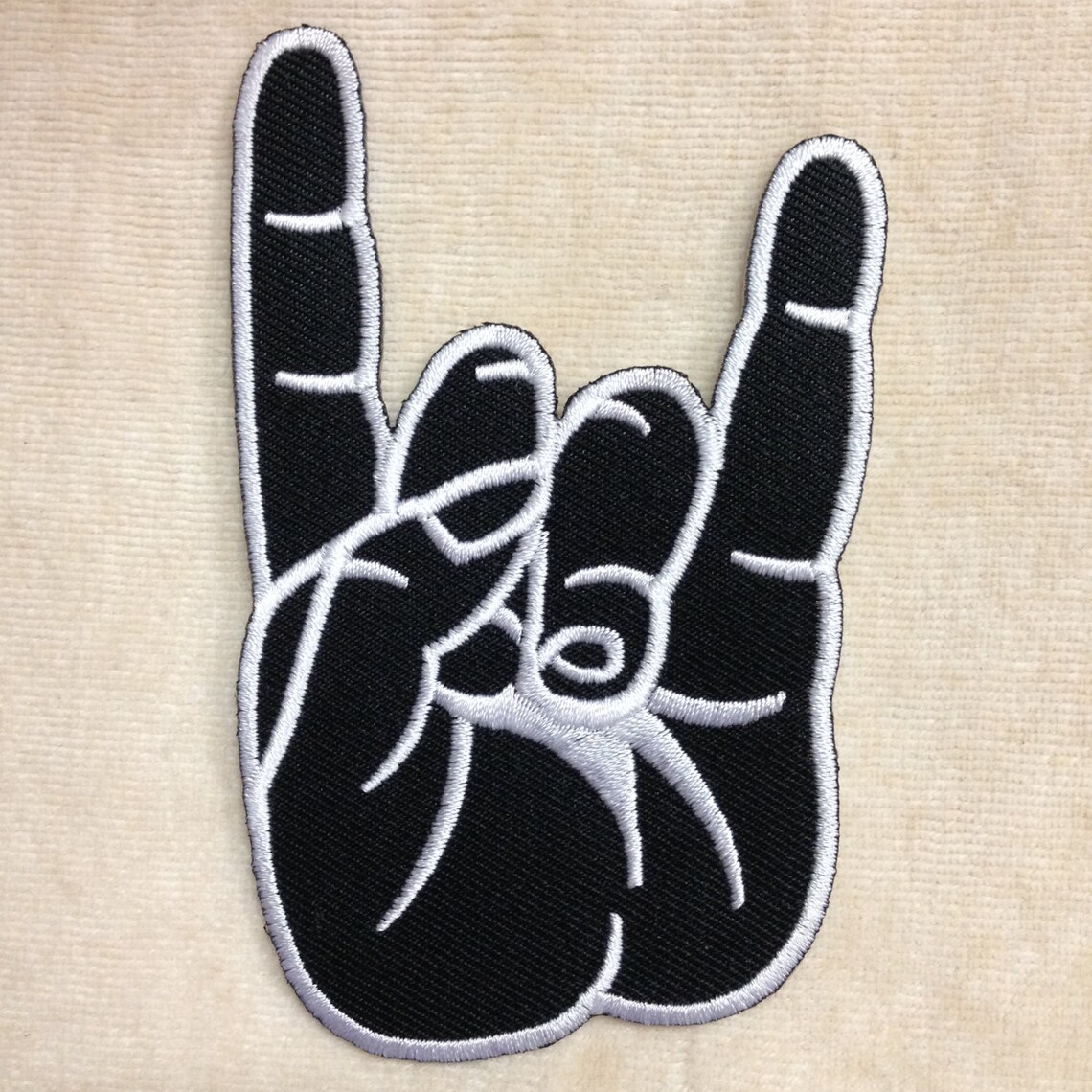 Horns Hand Symbol Iron on Patch, Black With White Trim - Etsy
