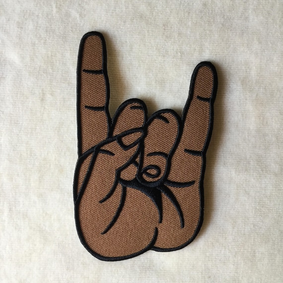 Horns Hand Symbol Iron on Patch Brown | Etsy