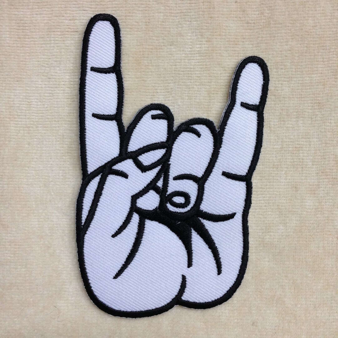 Horns Hand Symbol Iron on Patch, White With Black Trim - Etsy