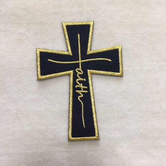 Faith Cross Iron On Patch Black Fabric Style 1 | Etsy