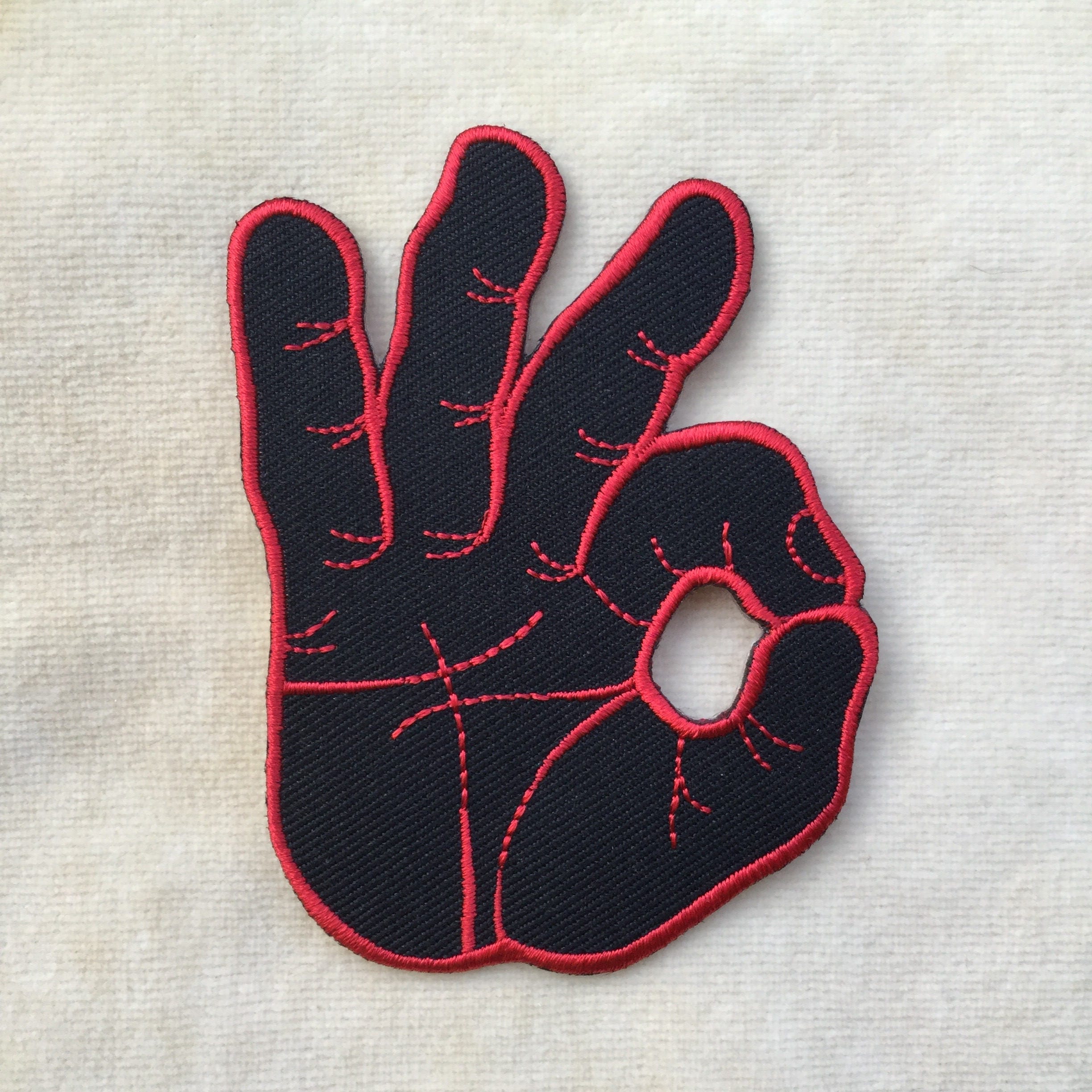 Ok Okay Hand Symbol Iron on Patch, Right Black With Red - Etsy