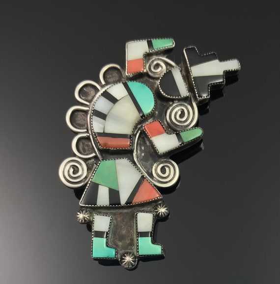 Vintage Zuni Inlay Rainbow Man or Rainbow Dancer Pin - Gem