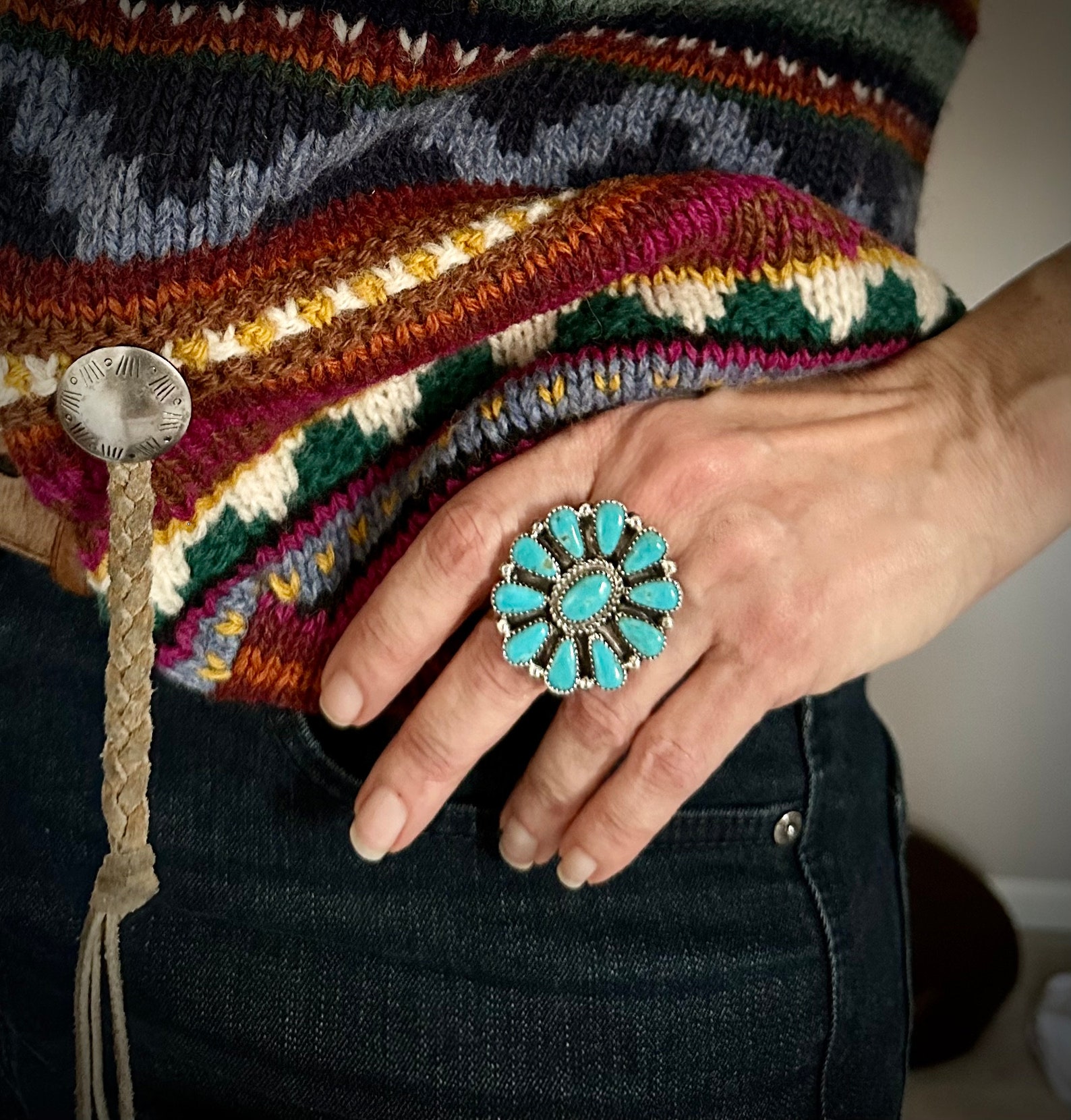 Turquoise Cluster Ring Navajo Native American Size 7 Mike Platero - Etsy