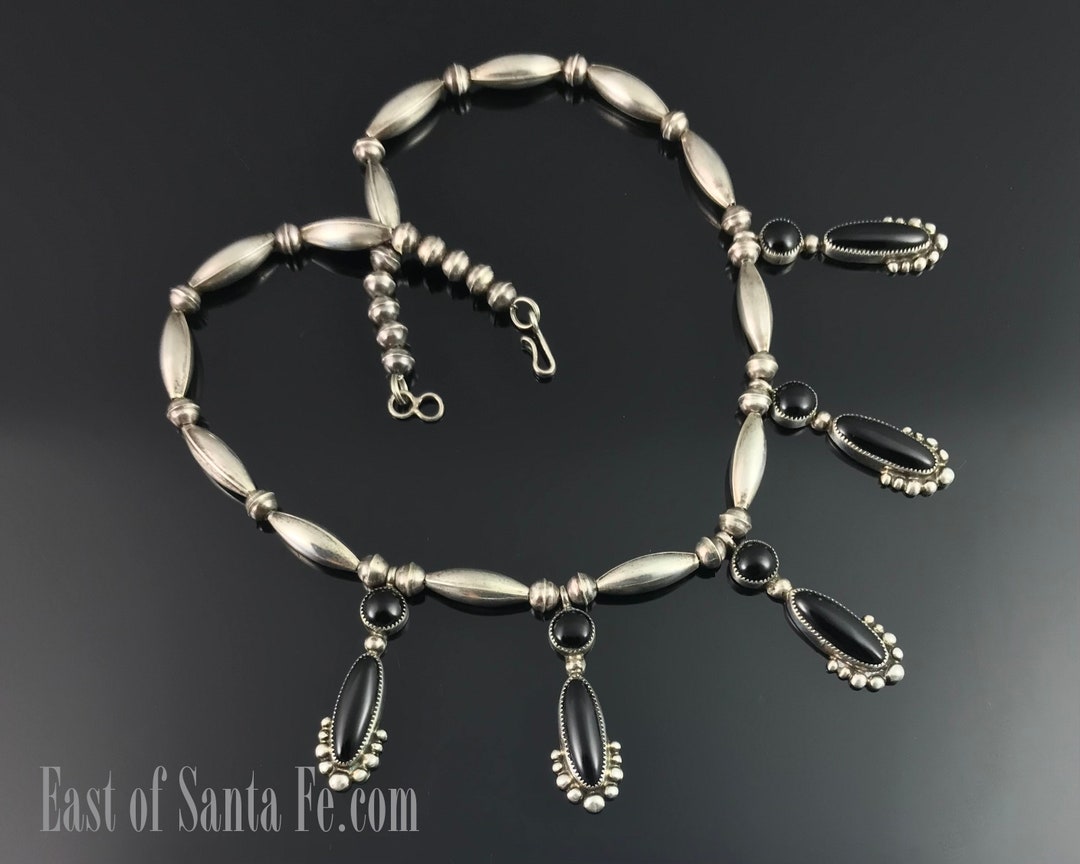 Vintage Black Onyx Squash Blossom Collar Native American Navajo ...