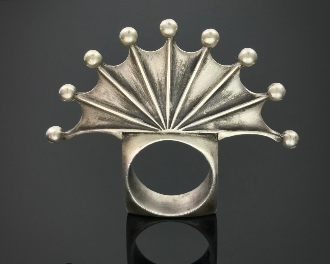 Sculptural Sterling Silver Fan Ring Size 10 Mid Century Modern | Etsy