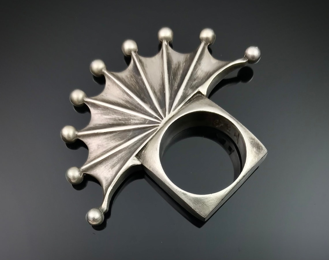 Sculptural Sterling Silver Fan Ring Size 10 Mid Century Modern | Etsy