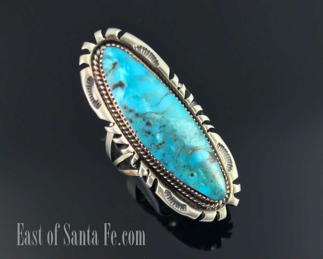 Long Turquoise Ring Navajo Native American Size 8 Sterling Silver - Etsy